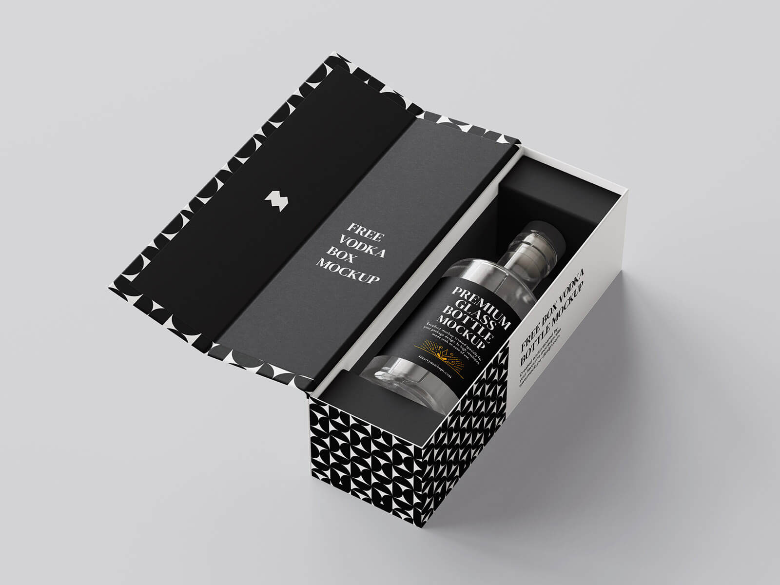 Free Vodka Bottle Branding and Packaging Box Mockup 5 set - PacageMockup