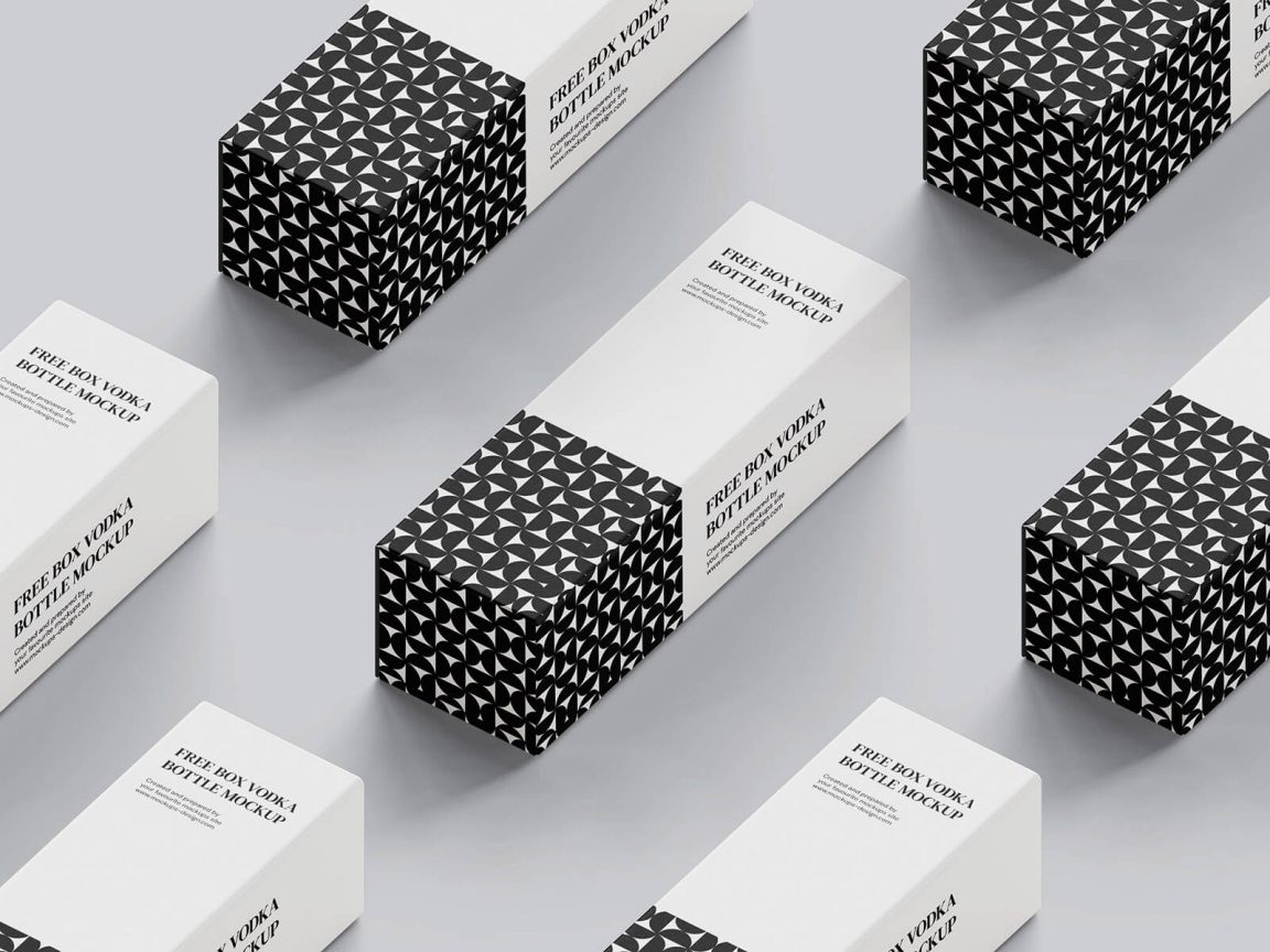 Free Vodka Bottle Branding and Packaging Box Mockup 5 set - PacageMockup