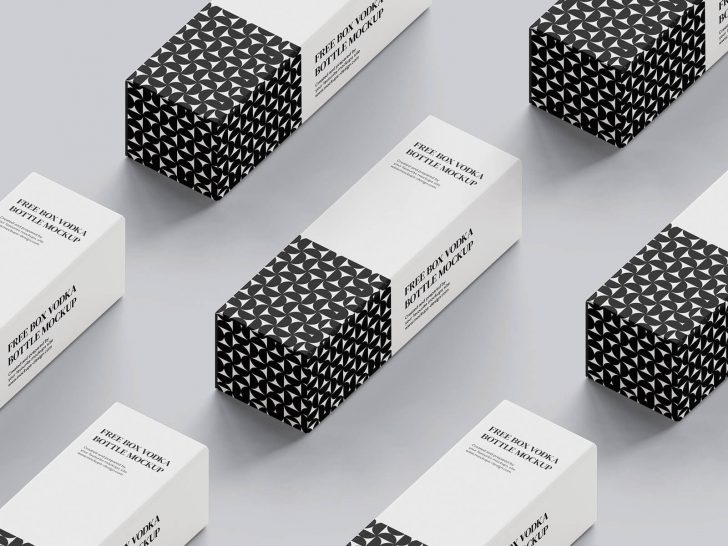 Free Vodka Bottle Branding and Packaging Box Mockup 5 set - PacageMockup