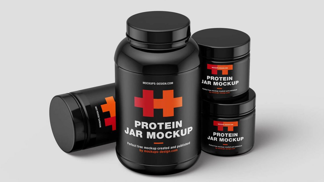 Free 5 Supplement / Protein Branding Package Mockup - Free Package Mockups