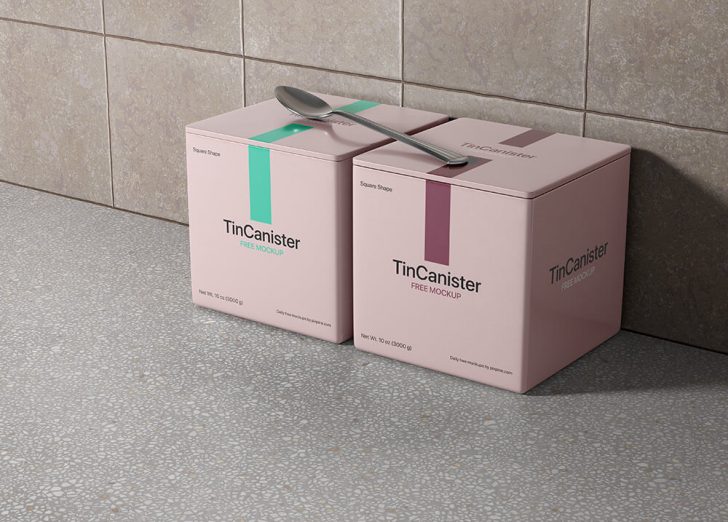 Free Square Tin Canister Mockup - PacageMockup
