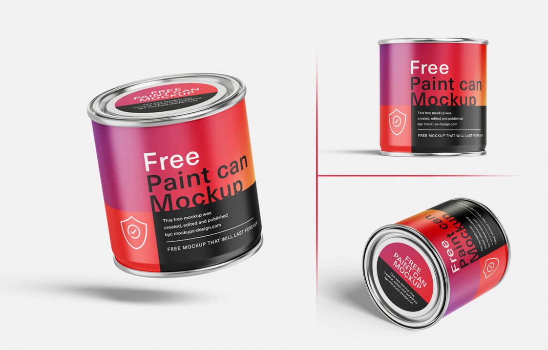 Free Paint Tin Can Packaging Mockups set for Branding - Package Mockup