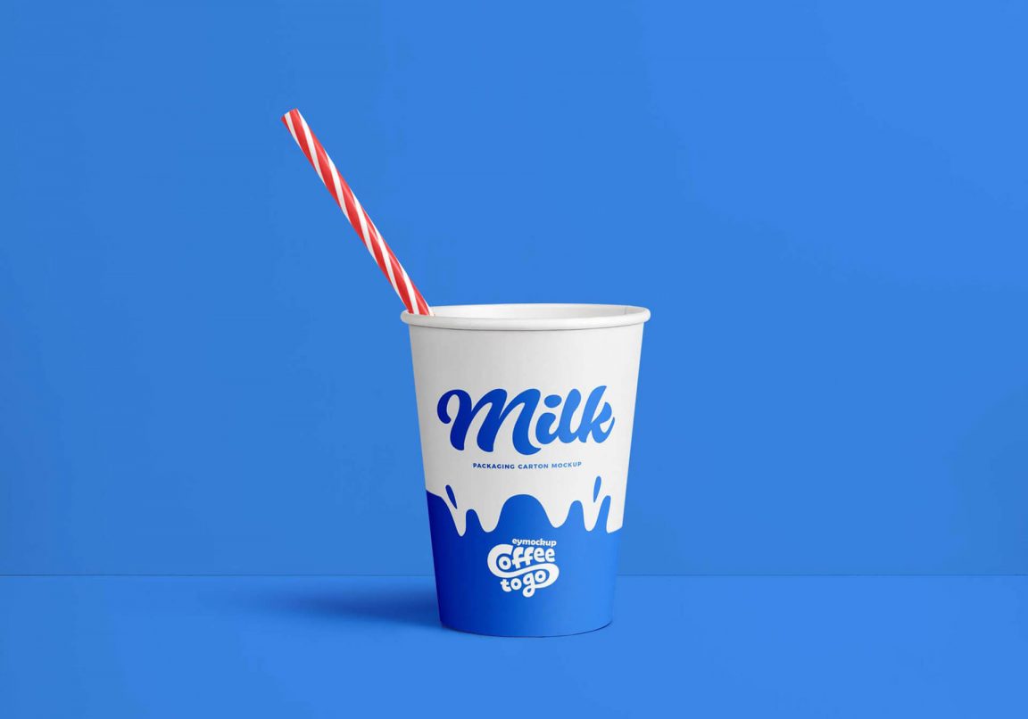 Free Paper Cup Mockup With Straw - PacageMockup