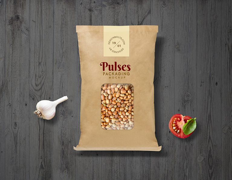 Top View Plain Matte Kraft Paper Window Pouch Packaging Mockup - Free ...