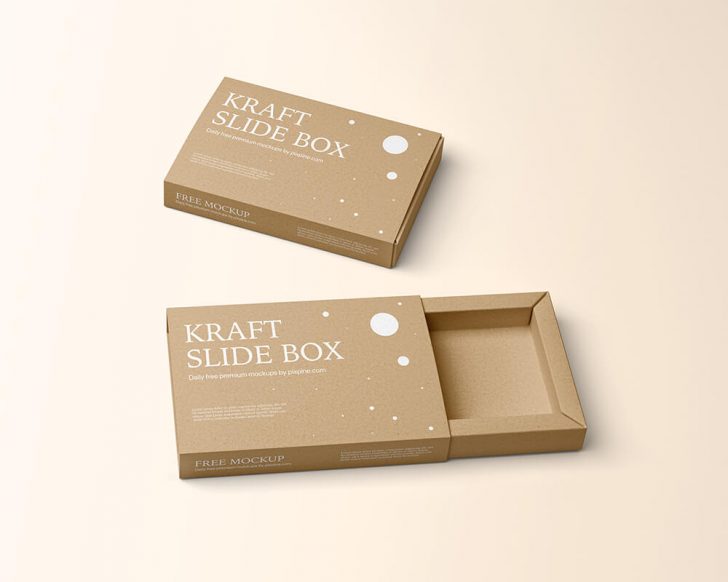 Open Drawer Sliding Kraft Paper Box Mockup - Free Packaging Mockup