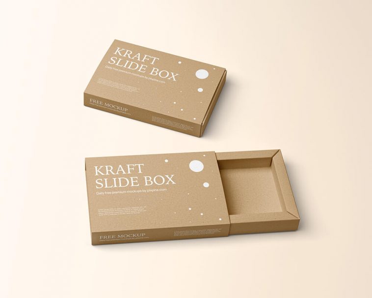 Open Drawer Sliding Kraft Paper Box Mockup - PacageMockup