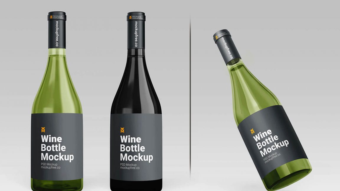 Four Mockups of Modern Wine Bottle Packaging - Package Mockups