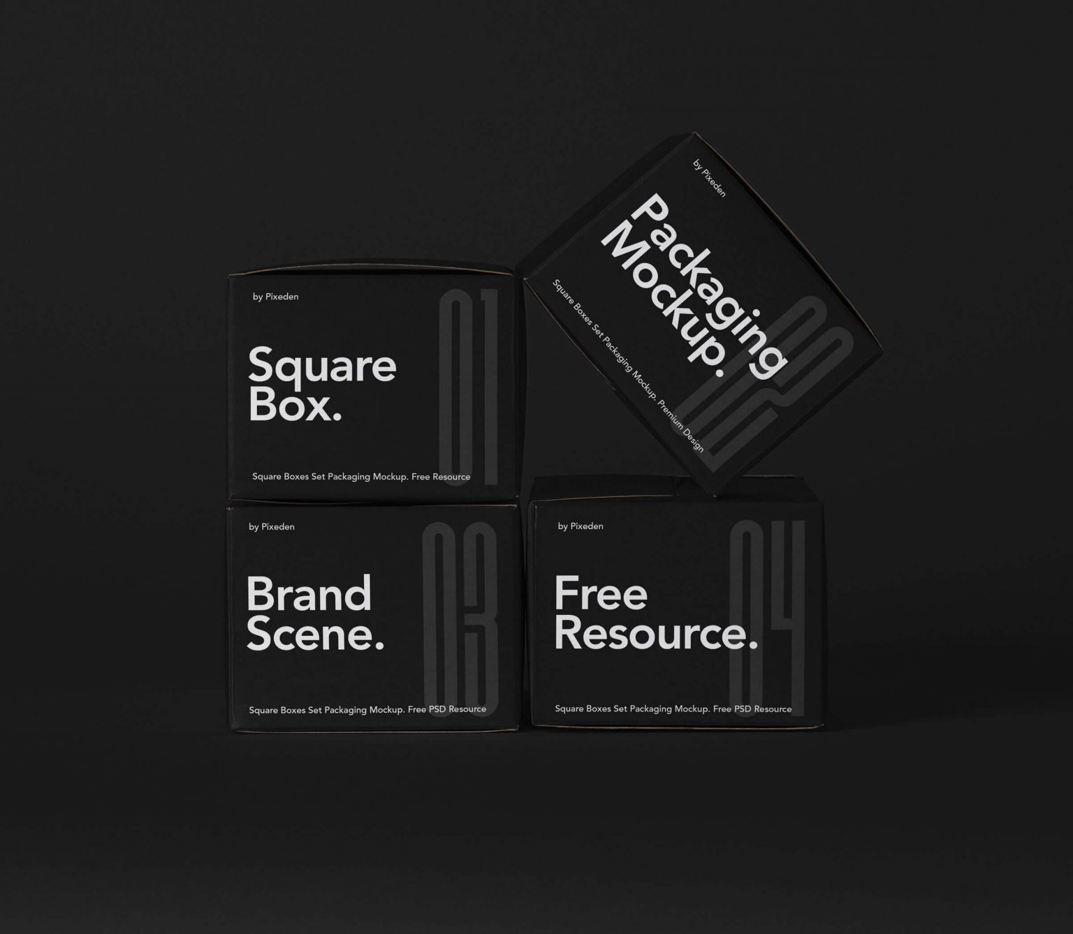 The Front Side of Four Square Boxes Mockup Free - Free Package Mockup