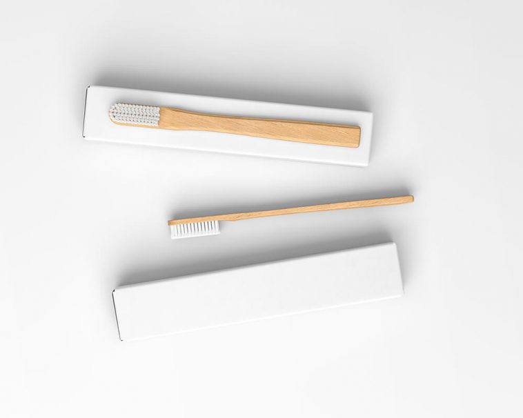 Free Bamboo Toothbrush with Packaging Box Mockup - Package Mockup