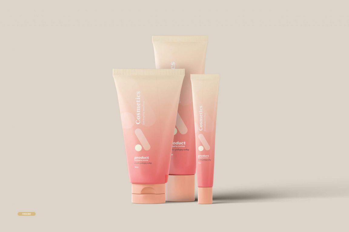 Cosmetics Packaging three different size Tube Mockup - PacageMockup