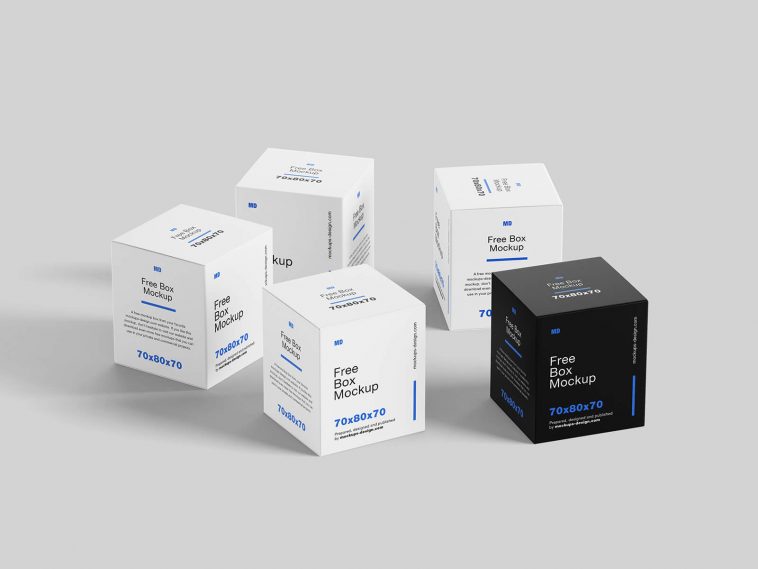 Free Product Package Box Mockups 5 set / 70x80x70 mm - PacageMockup