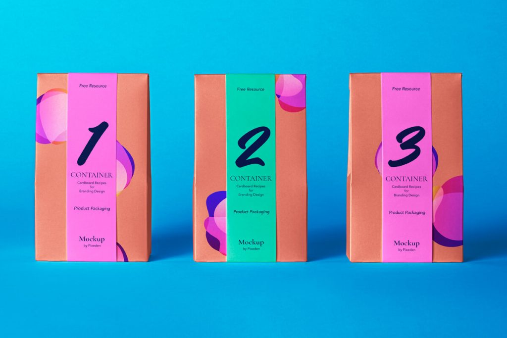 Front View of Three Classic Cardboard Paper Pouch Packaging Mockup ...