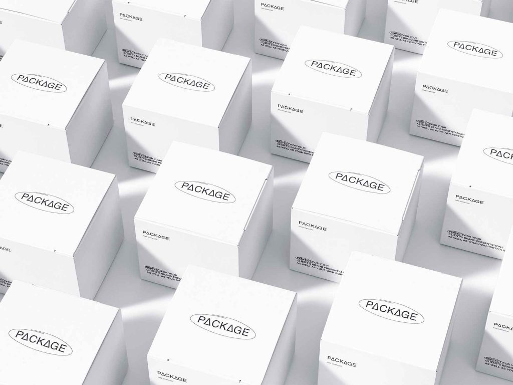 Isometric Square Box Packages Grid Mockup - Free Package Mockup