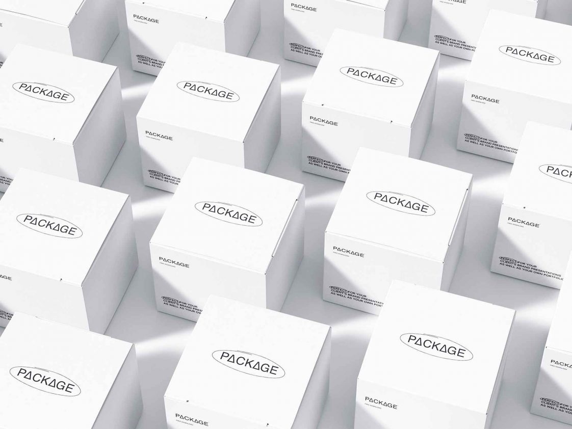 Isometric Square Box Packages Grid Mockup - Free Package Mockup