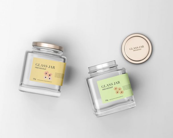 Free Square Glass Jar Mockup for Package Design - PacageMockup
