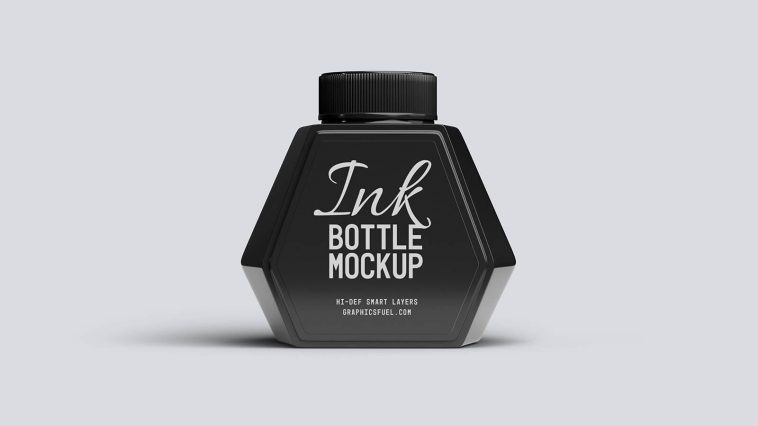 Geometric Ink Bottle Mockup a Perspective View - Free Package Mockups