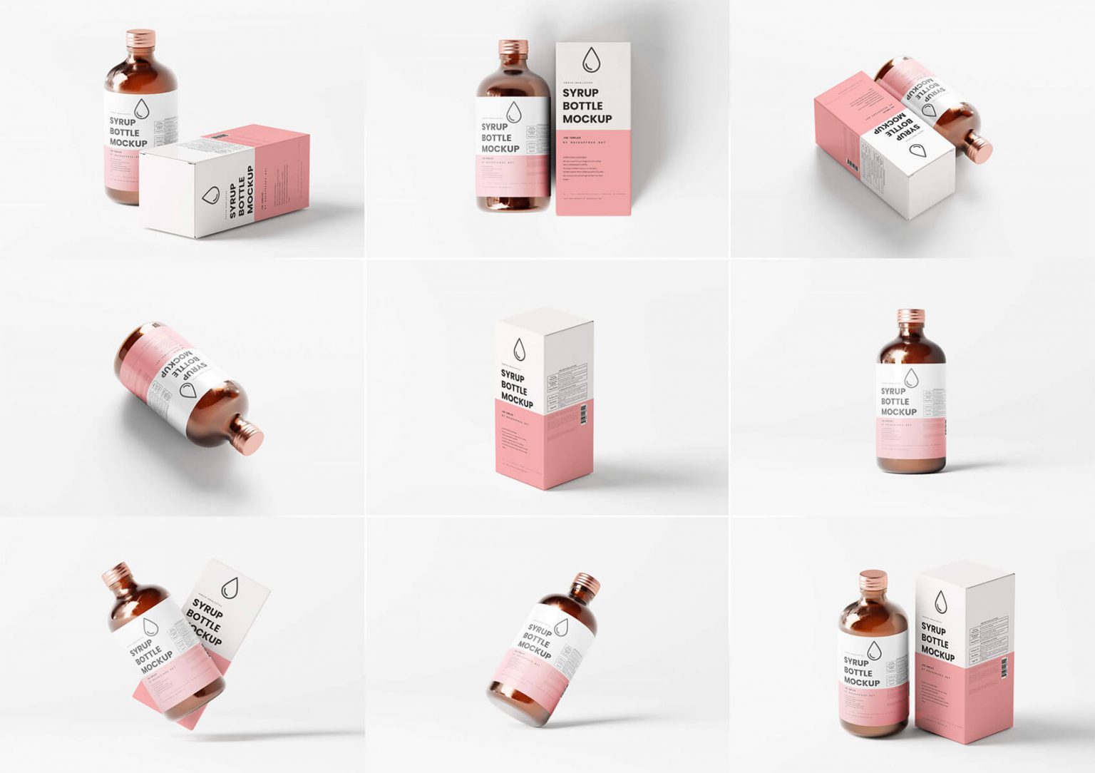 12 Free Syrup Bottle and Packaging Box Mockups set - Free Package Mockup