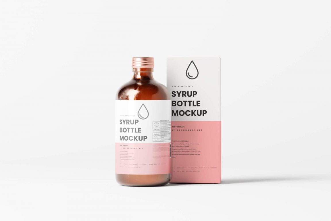12 Free Syrup Bottle and Packaging Box Mockups set - Free Package Mockup