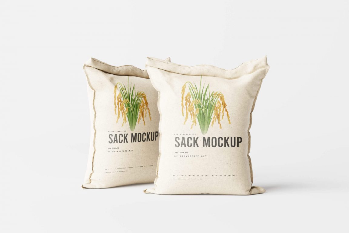7 Free Rice / Wheat Gunny Sack Mockups - Free Package Mockup