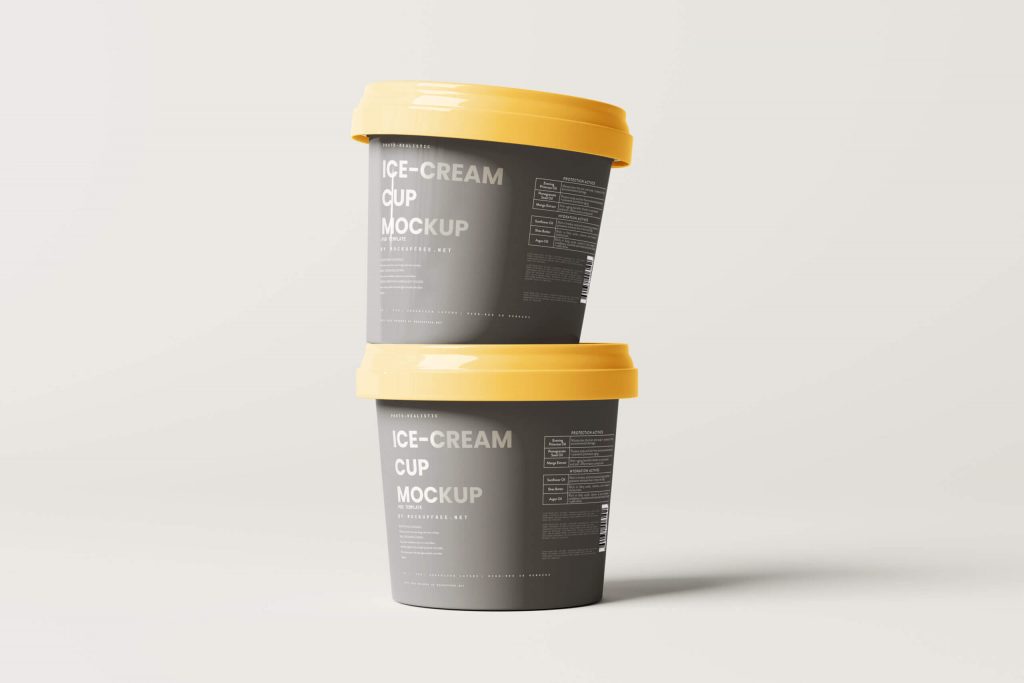 8 Free Glossy Ice Cream Tub Mockups set - PacageMockup