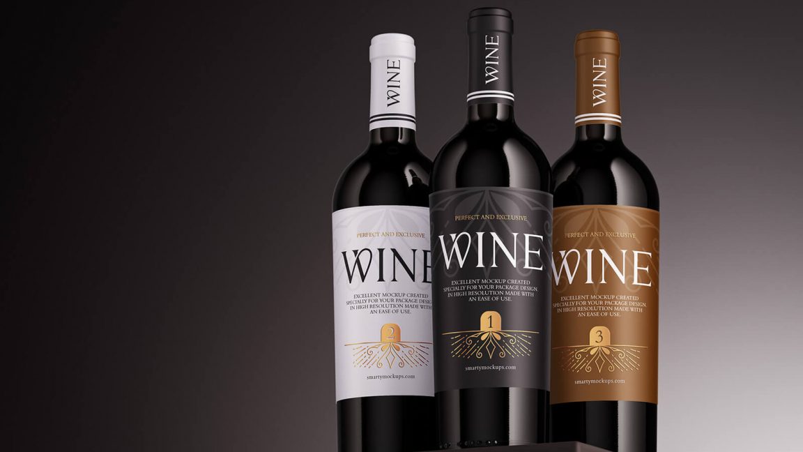 Four Mockups of Modern Wine Bottle Packaging - Package Mockups