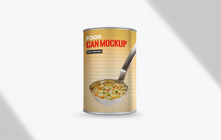 Free Tin Can Mockup Standing in the Front View - Free Package Mockup