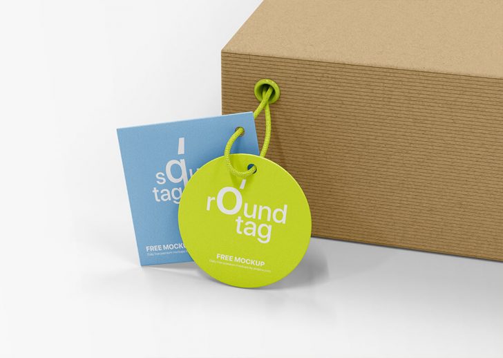 Free Box with Label Tags Mockup - Packaging Mockup