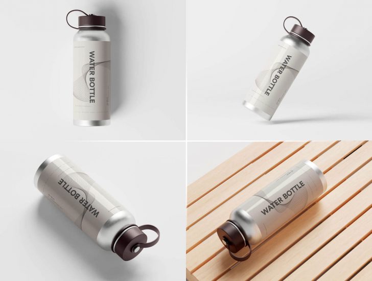 8 Free Aluminum Water Bottle Mockups set - PacageMockup