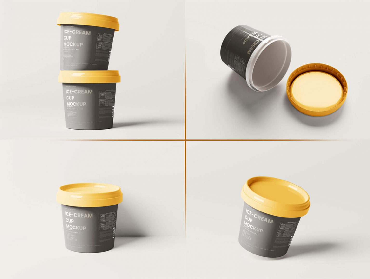 8 Free Glossy Ice Cream Tub Mockups set - PacageMockup