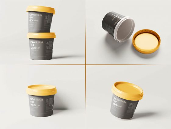 8 Free Glossy Ice Cream Tub Mockups set - Package Mockup