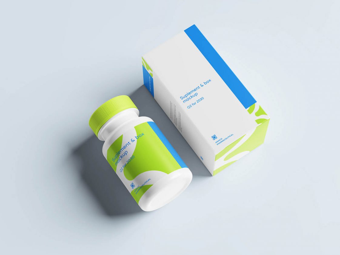 Free Supplement Bottle Mockup and Packaging Box Mockup set - Free ...