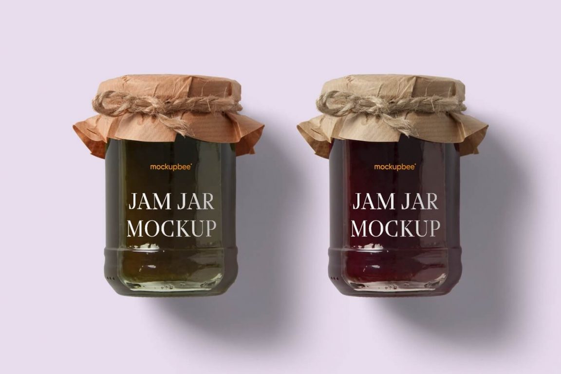 Two Jam Jars Mockup with Paper Lid Covers - PacageMockup