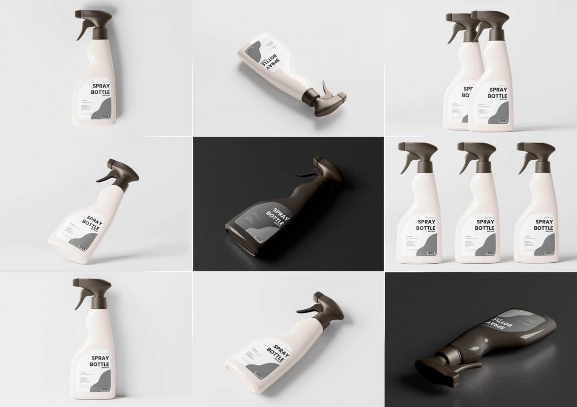10 Free Cleaner Spray Bottle Mockups set - Free Package Mockup