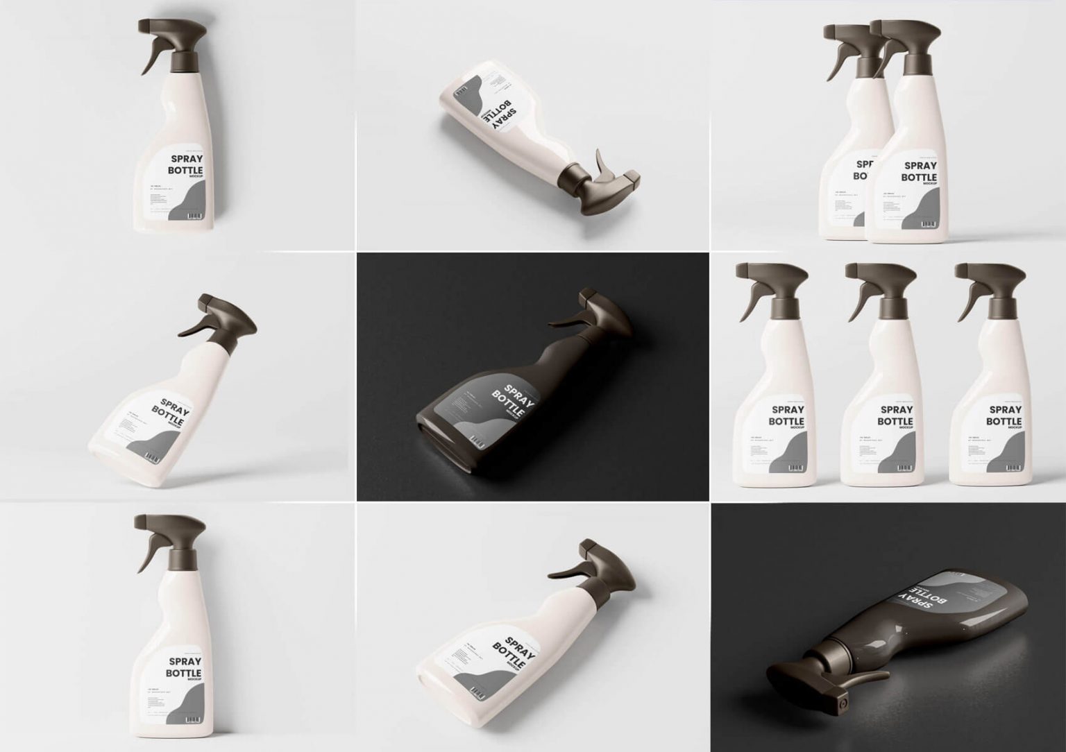 10 Free Cleaner Spray Bottle Mockups set - Free Package Mockup