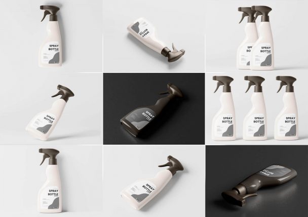 10 Free Cleaner Spray Bottle Mockups set - Free Package Mockup