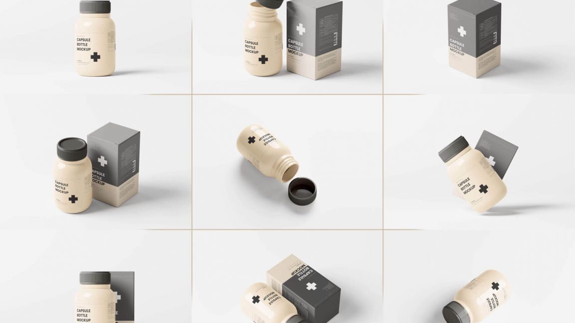 Free Medicine Tablet with Packaging Paper Box Mockup Set - Free Package ...