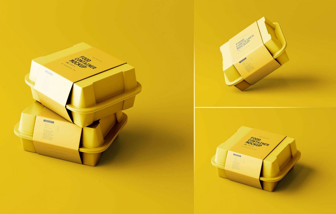 3 Free Fast Food Take Out Food Box Mockup set - Package Mockup