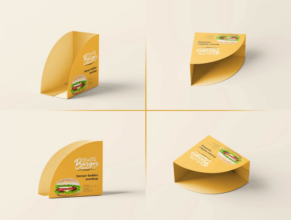 5 Free Paper Burger Holder Packaging Mockups set - PacageMockup