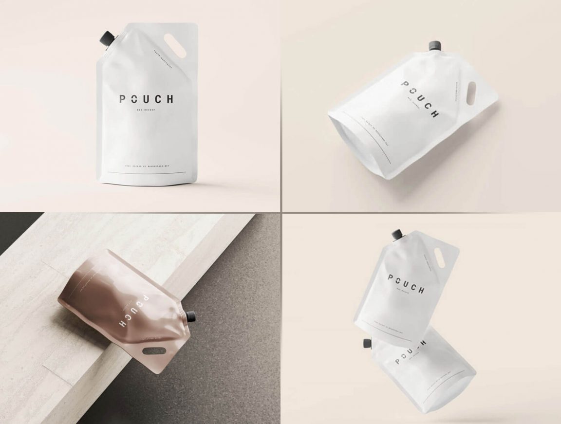 5 Free Stand Up Spouted Doypack Pouch With Handle Mockups set - Free ...