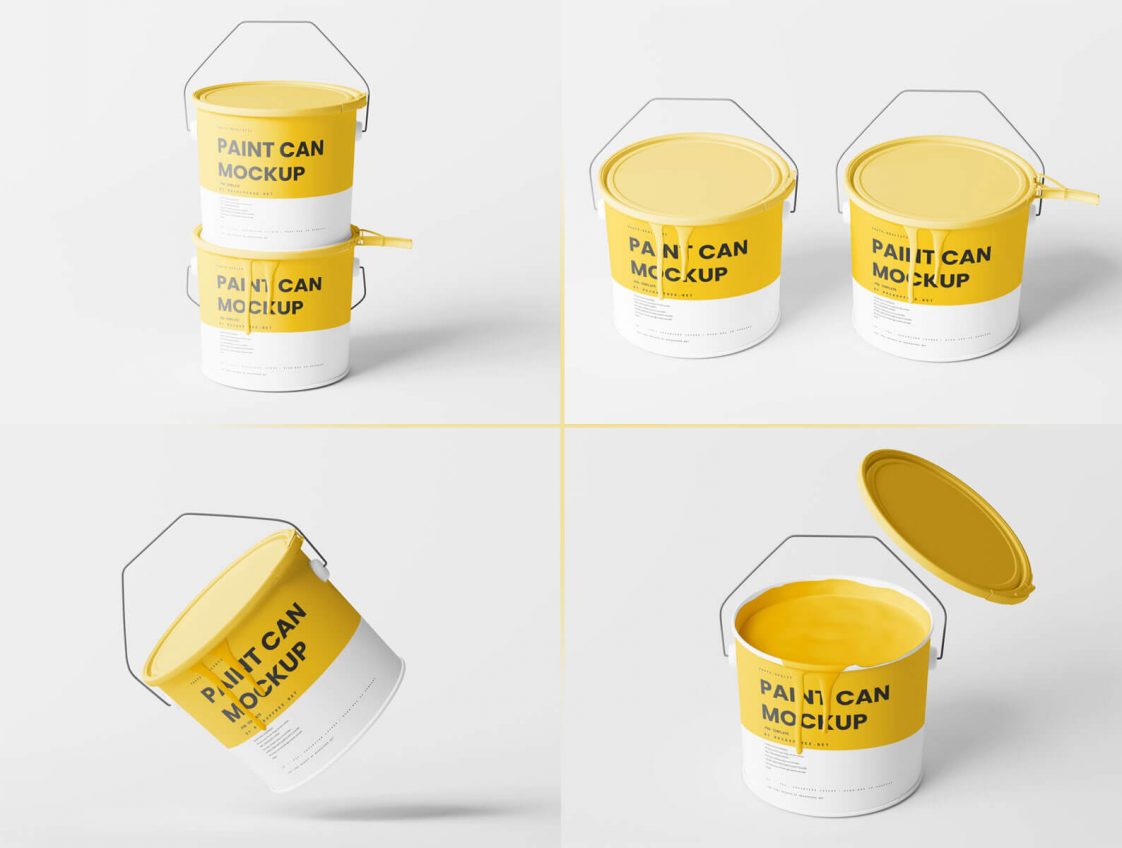 7 Free Dripping Paint Bucket Mockups sets - Free Package Mockup