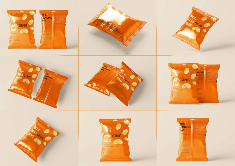 Free Hanging Snack Bag and Chips Foil Packet Mockups 10 different view ...