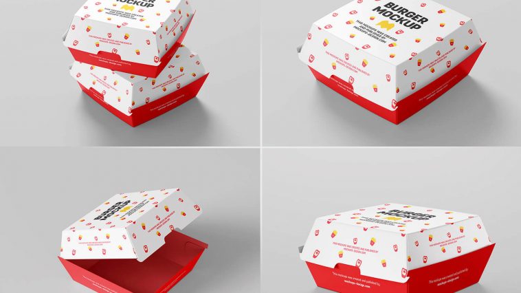 5 Free Paper Burger Holder Packaging Mockups set - Free Package Mockups