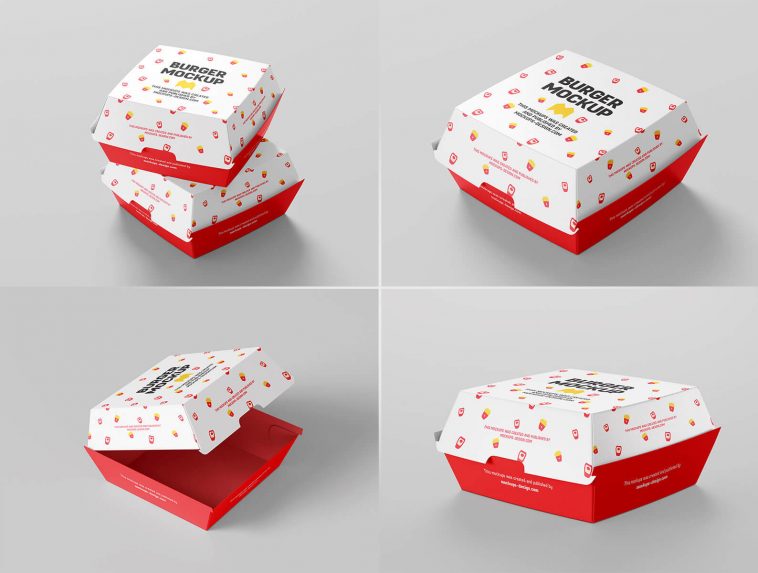 4 Free Burger Packaging Box Mockup set - Packaging Mockup