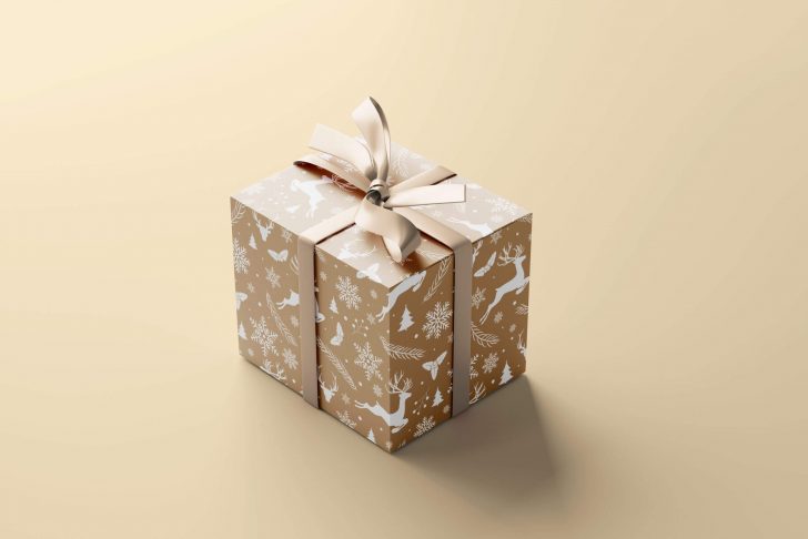 5 Free Riboon Wrapped Square Gift Box Mockup sets - Package Mockup