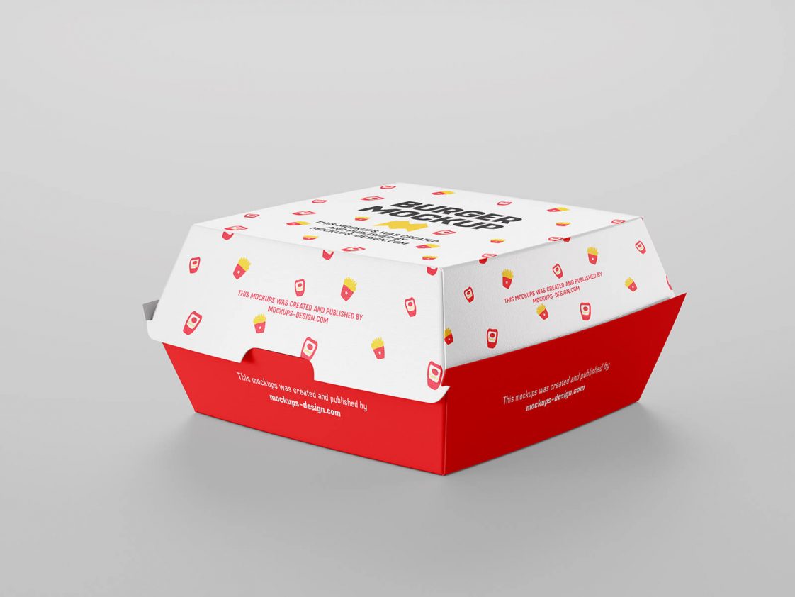 4 Free Burger Packaging Box Mockup set - PacageMockup