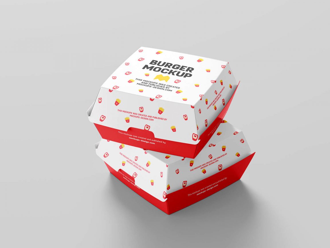 4 Free Burger Packaging Box Mockup set - PacageMockup