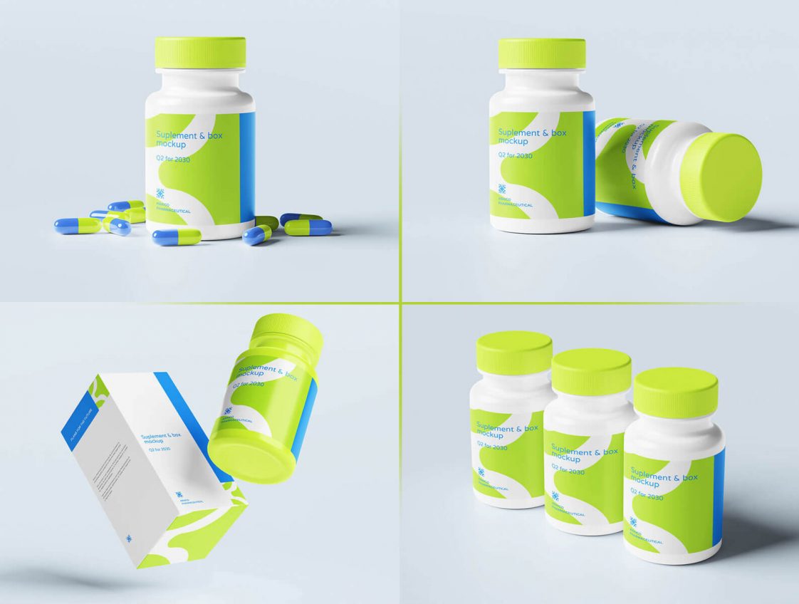 Free Supplement Bottle Mockup and Packaging Box Mockup set - Free ...