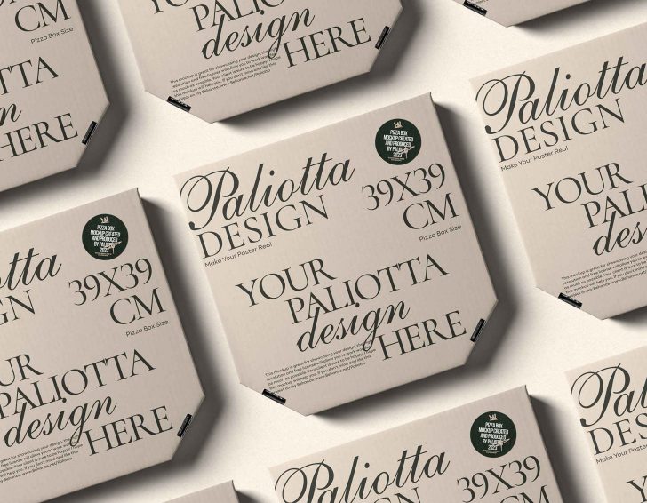 Free Top view Grid style Pizza Boxes Mockup - Free Package Mockup