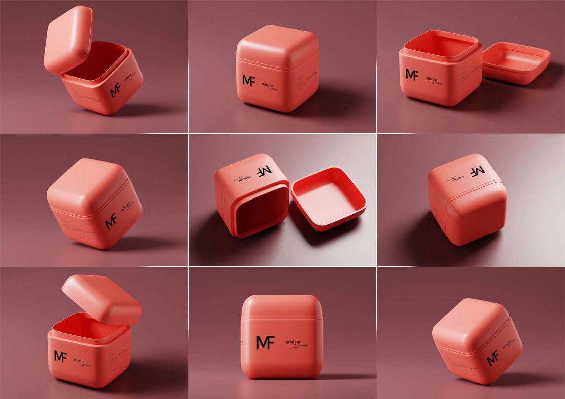 8 Free Cube Shape Plastic Box, Jar Mockups set - PacageMockup