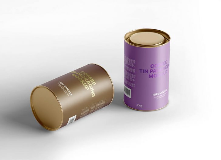 Free Coffee Tin Can Packaging Mockup - PacageMockup